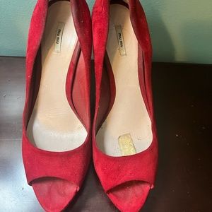 Miu Miu | Shoes | Miu Miu Red Suede Heels | Poshmark